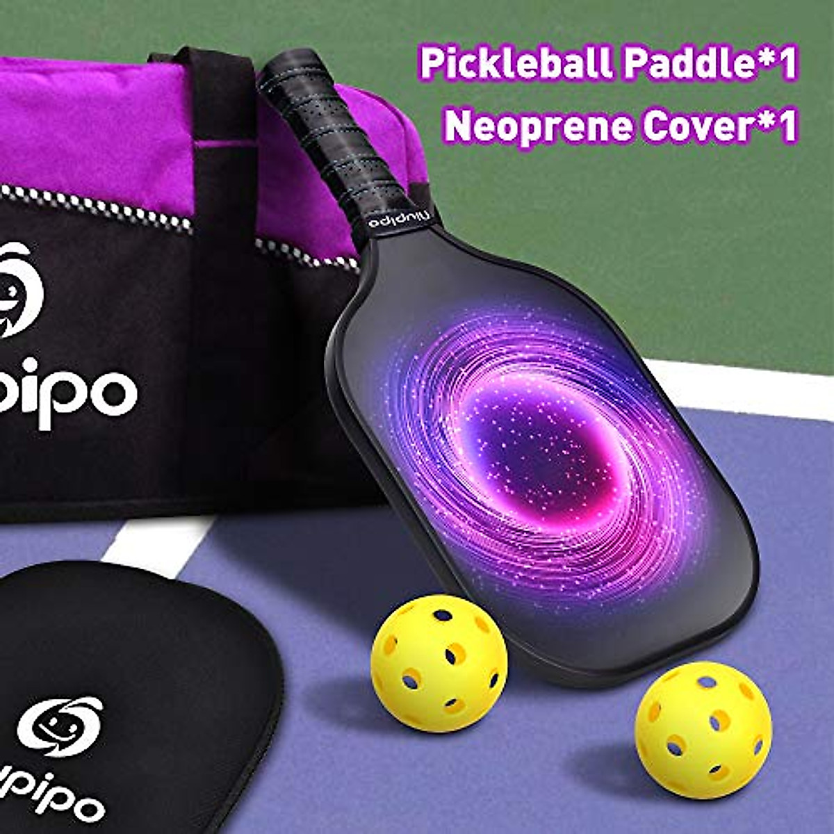 niupipo Pickleball Paddle, USAPA Approved Pickleball Paddle with Fiberglass Surface, Protective Cover, Ultra Cushion, Polypropylene Honeycomb Core, 4.5-Inch Grip, 8.2 Ounces, Purple