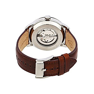 Fossil Men's Townsman Automatic Stainless Steel and Leather Two-Hand Skeleton Watch, Color: Silver, Brown (Model: ME3110)