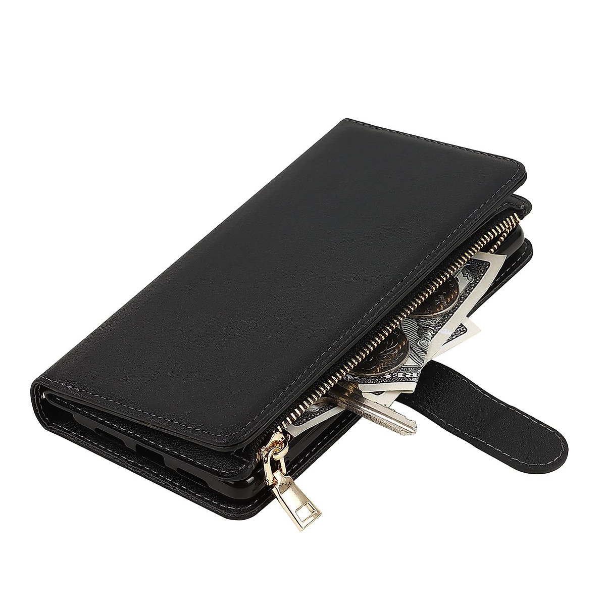 Jaorty for Google Pixel 6 Phone Case Wallet for Women Men with Crossbody Strap Lanyard,Pixel 6 Wallet Case with Card Holer,Zipper Pocket PU Leather Phone Case for Pixel 6, 6.4 Inch, Black