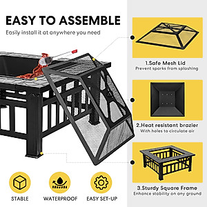 VIVOHOME 2 in 1 Outdoor Fire Pit - 36 Inch Large Bonfire Wood Burning Outside Firepit for Patio and Backyard with Spark Screen, Round Grill Grid, Poker and Fireplace Cover