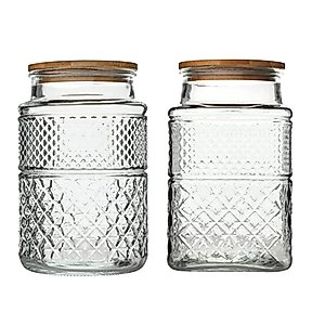 Large Glass Storage Jar, 2 Pack 60 FL OZ Glass Food Storage Containers with Bamboo Lid, Kitchen Containers Cereal Canisters Decorative Jar for Candy Snack Cookies Coffee Tea Nuts Airtight Glass Jars