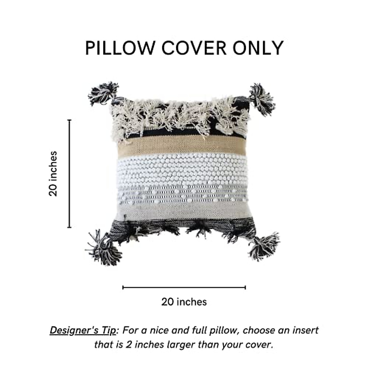 CASA BOHO Pillow Cover Decorative Throw Pillows for Bed 20x20 Pillow Covers Decorative Pillows Boho Pillows Black White Tan