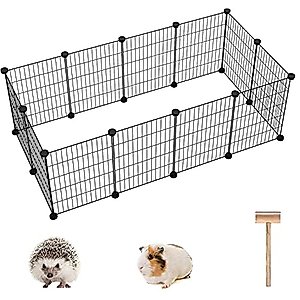 C&AHOME Pet Playpen, Small Animals Supplies, 12 Panels Exercise Playpens Cage, C Grids Portable Yard Fence Indoor, Ideal for Guinea Pigs, Puppy Pet Products, DIY Metal Yard Fence, 12" × 15" Black