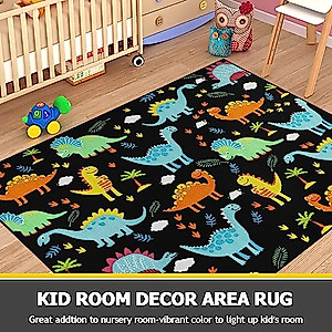 Capslpad Black Dinosaur Kids Play Rugs for Boys Bedroom Cute Cartoon Dinosaur Decor Kids Area Rug Non-Slip Washable Dinosaur Carpet Rugs for Kids Room,Playroom,Boys Bedroom,5'×6.6'