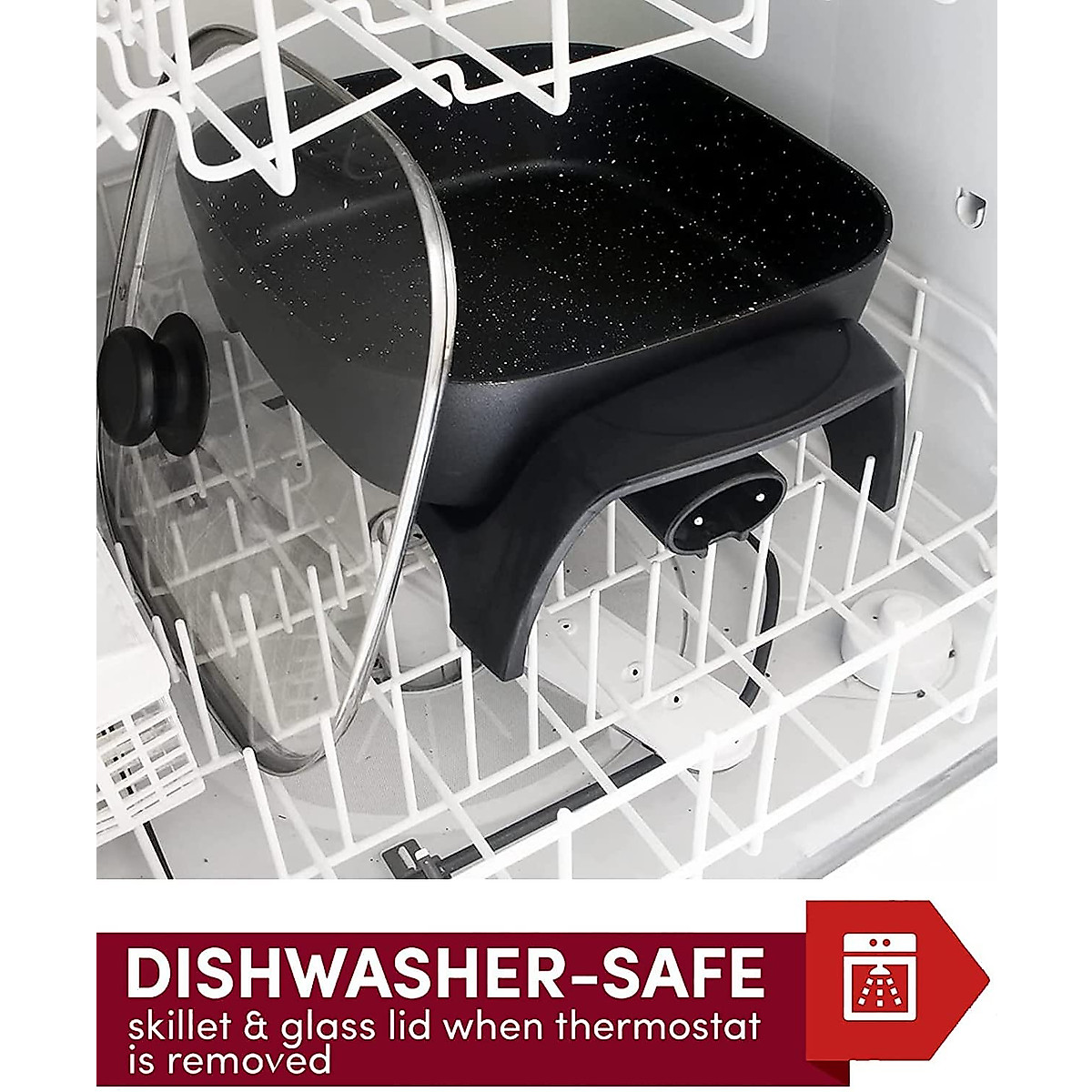 Nonstick Extra Deep Electric Skillet - with Glass Vented Lid, Serves 4 to 6 People (7.5Qt.)