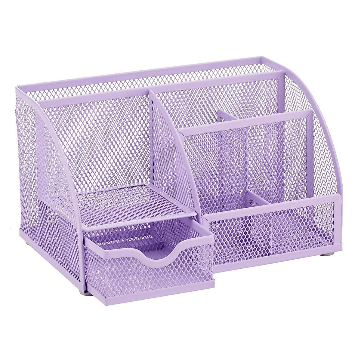 Annova Mesh Desk Organizer Office with 7 Compartments + Drawer/Desk Tidy Candy/Pen Holder/Multifunctional Organizer - Light Purple / Lavender