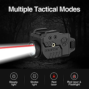 SOLOFISH 600lm Adjustable Pistol Light Laser Combo Fits for Full & Compact Rail, Shockproof Red Laser Sight and Gun Light with Strobe Function, Rechargeable (Laser Output is <5mW, Class IIIA)