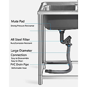 Commercial 304 Stainless Steel Sink - Kitchen Sink Station with Deep Basin Bowl - Utility Sink for Home Laundry Room Garage Bar Restaurant (Color : Silver, Size : 47x42x80cm)