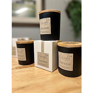 Midnight Temptation Luxury Scented Candle | 8 oz 100% Soy Wax | Wood Wick | Black Jar | Rich Channel, Wood, & Tobacco Caramel Notes | Fall Candle Collection