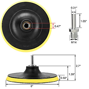 6 Inch(150mm) Hook and Loop Buffing Pad for Sanding Discs, Rotary Backing Pad with M14 Drill Attachment Adapter and Soft Foam Layer
