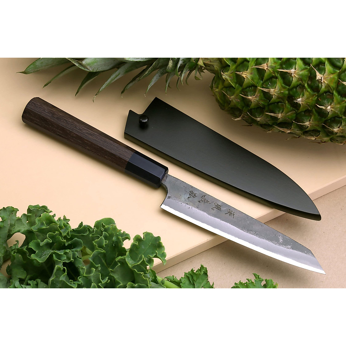 Yoshihiro Aogami Super Blue High Carbon Kurouchi Petty Kiritsuke Utility Knife (6'' (150mm) & Saya)