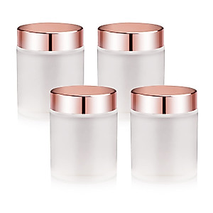 4 Pack,3.4 oz Frosted Glass Jars with Lids,Round Empty Storage Containers with Rose-Golden Lids & Inner Liners,Travel Jars Pot for Cosmetics,Gel,Scrubs,Makeup,Face Cream Lotion