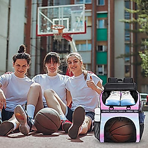 YOREPEK Basketball Bag, Large Basketball Backpack with Shoe Compartment and Ball Holder for daughter son, Water Resistant Soccer Bag for Sport Training Equipment Fits Volleyball Football Gym Pink