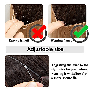 SARLA Invisible Wire Hair Extensions with 3 Clips Long Synthetic Wavy Curly Hairpiece Adjustable Transparent Headband for Women 18 Inch Black Brown