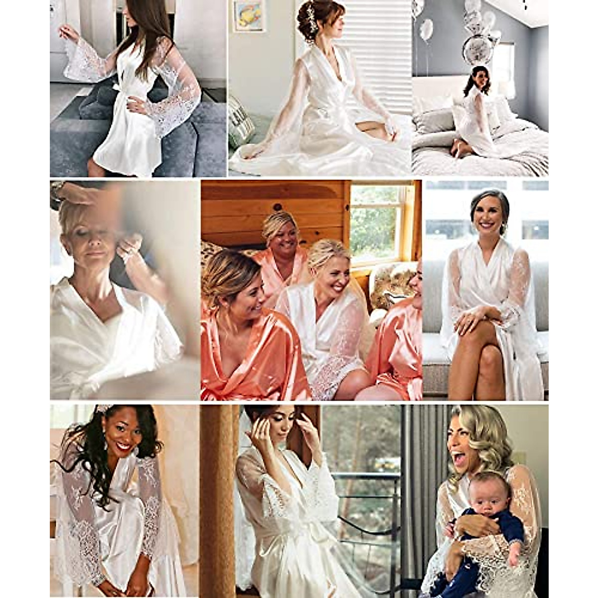 Avidlove Women's Satin Robe Short Kimono for Bride & Bridesmaid Wedding Party Robes White
