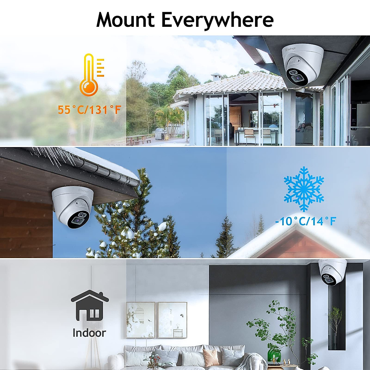 Techage DM29S, Power Over Ethernet, Outdoor PoE Camera, IP Dome Cameras, 5MP(2560x1920), Motion-Activated Floodlights, 2-Way Audio, H.265, P2P, Color Night Vision, White