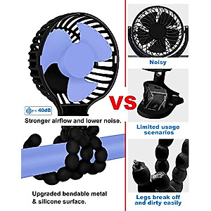 TRELC Mini Handheld Stroller Fan, Personal Portable Baby Fan with Flexible Tripod, 2023 Upgraded Version, Gift for Children, Rechargeable Fan for Office Room Car Traveling BBQ Gym Fan (Black)
