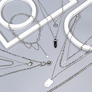 JOERICA 9 Pcs Chain Necklace Egirl Cool Goth Punk Layered Necklaces for Women Men Butterfly Heart Black Crystal Cross Pendant Choker Necklace Set Y2K Emo Jewelry