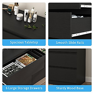 Spaco Black Dresser for Bedroom,6 Drawer Dresser,Chest of Drawers & Dresser,Wood Dresser,Dresser Bedroom Furniture,Wide TV Stand Dresser for Nursery,Kid's Room