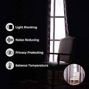 Anjee Grey Blackout Curtains 84 inches Long 2 Panels Sets for Bedroom Living Room Darkening,Grommet Top Window Treatment Drapes with Silver Foil Moroccan Pattern Home Decor, 52 x 84 Inch, Space Grey