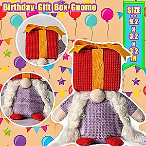 Birthday Gnomes Plush Elf Decoration, 4PCS Handmade Birthday Cake Gift-Box Candle Balloon Gnomes for Presents, Home Farmhouse Table Ornament Tiered Tray Party Decor
