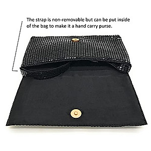 Frewahmesh Womens Evening Clutch Metal Mesh purse handbag with short shoulder strap for Cocktail Party Prom Wedding (Black)
