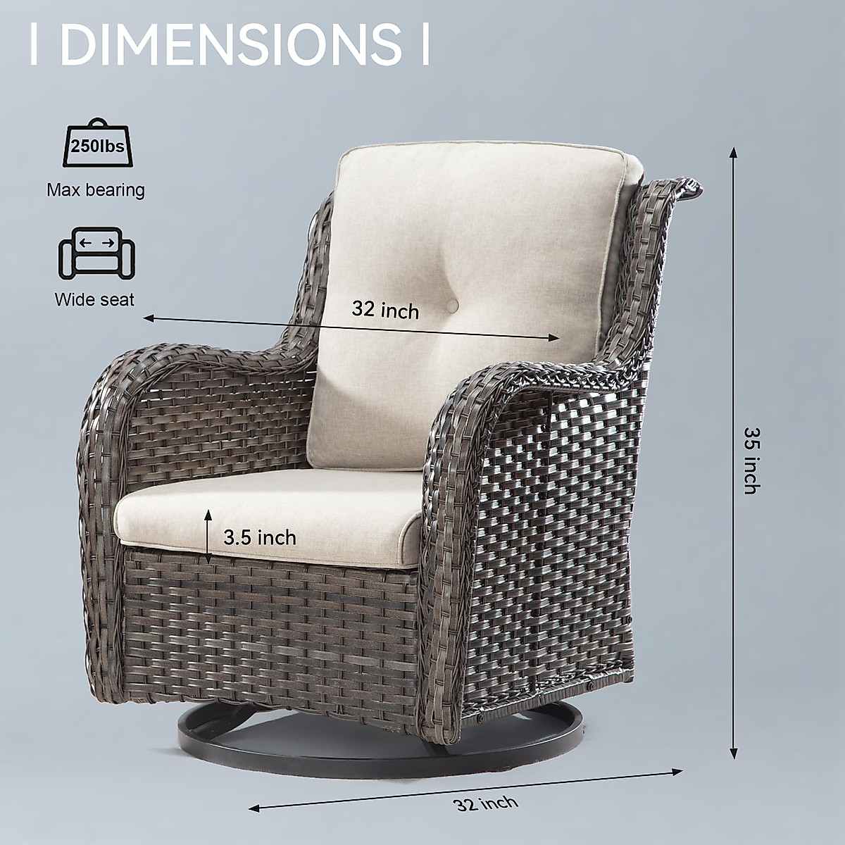 MeetLeisure Outdoor Swivel Rocker Wicker Chair, High Back Swivel Patio Chairs Wicker Furniture, 1PC Rattan Swivel Rocking Chair with OIefin Cushions(Mixed Grey/Beige)