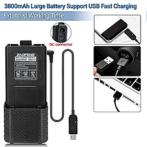 BaoFeng UV-5R 8W High Power Portable Two-Way Radio 3800mAh Battery with 18.8inch ABBREE Tactical Antenna USB Charger Cable
