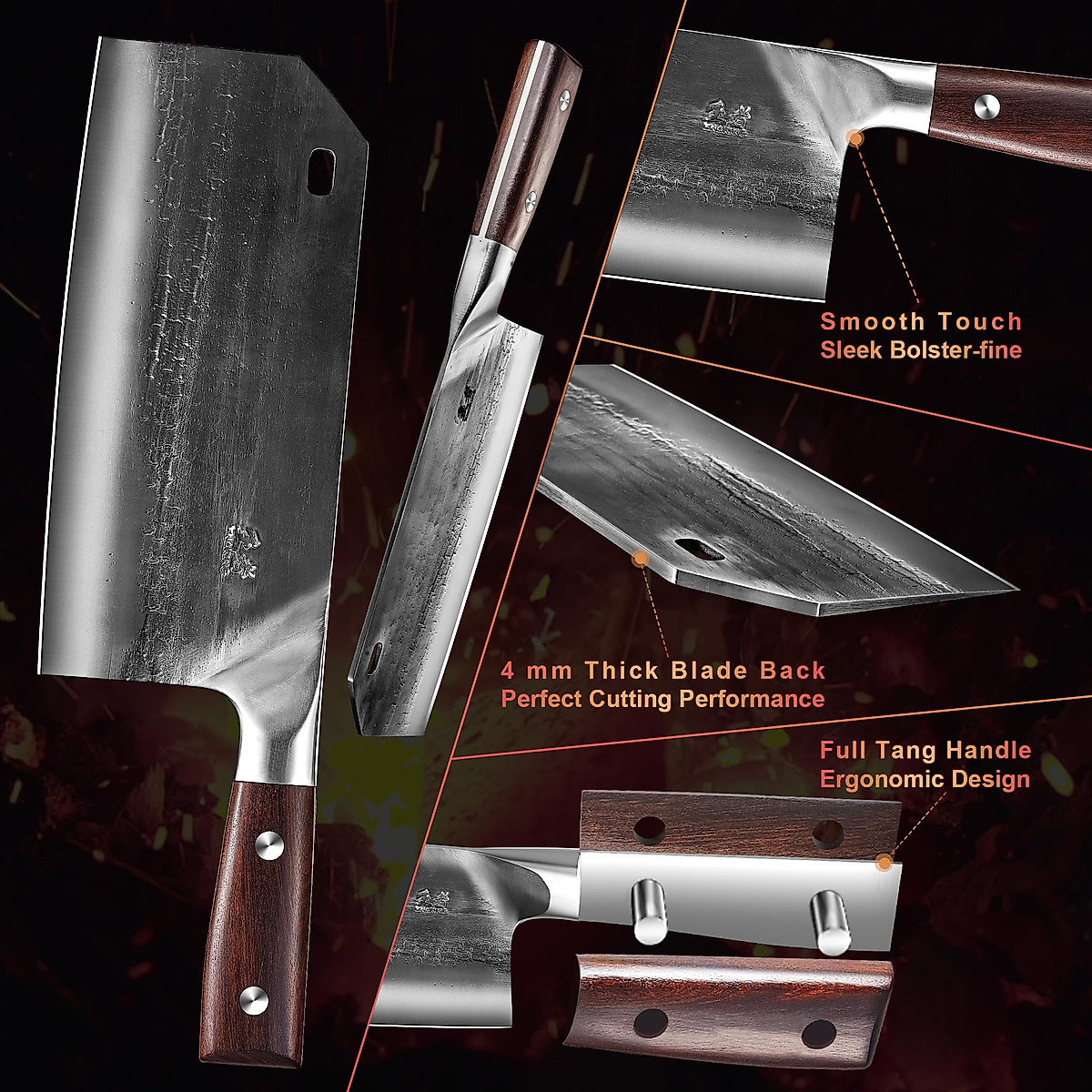 ENOKING Cleaver Knife Serbian Chef Knife Hand Forged Meat Cleaver German High Carbon Stainless Steel Chopping Butcher Knife Kitchen Knives with Full Tang Handle for Home and Restaurant, Ultra Sharp