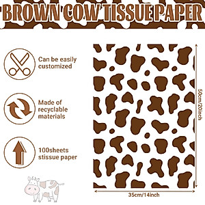 Bolsome 100 Sheets 20 x 14 Inch Brown Cow Print Tissue Paper Highland Cow Print Tissue Paper for for Gift Wrapping, Birthday, Baby Shower, Cow Theme Party DIY Craft
