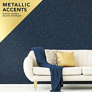 RoomMates RMK11319WP Upon A Star Navy and Metallic Peel and Stick Wallpaper