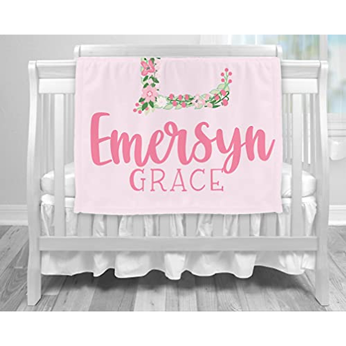 Monogram Junkie Personalized Baby Blanket for Girls with Name | Floral Custom Baby Blanket | Baby Girl Name Blanket |