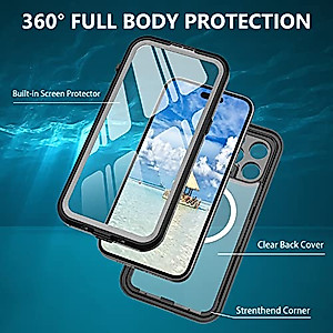 Transy iPhone 14 Pro Max Waterproof Case - 6.7" MagSafe Compatible, Magnetic Full Protection with Lanyard (Black)