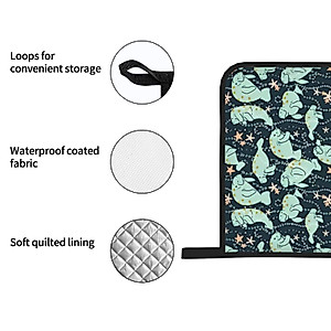 Manatee Oven Mitts and Pot Holders Sets,Heat Resistant Non-Slip Cooking Gloves with Cotton Lining for Kitchen Baking Grilling BBQ