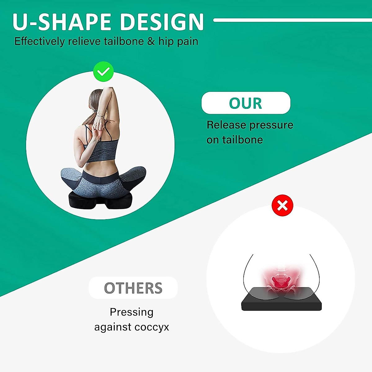 Gel Seat Cushion for Office Chair - Memory Foam Chair Cushion - Car Seat Cushion for Drving - Cushion Pillow for Long Sitting - Butt Pillow for Desk Chair, Computer Chair, Gaming Chair, Wheelchair