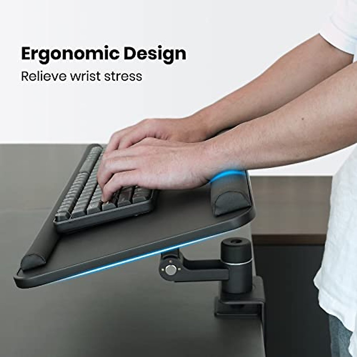 Tilt&Height Adjustable Keyboard Tray Under Desk or Above Desk - Klearlook 2 in 1 PU Leather Clamp-on Rotating Keyboard Platform w/Wrist Rest&Drawer(Under Desk,Upon Desk),25x11"Sit Stand Keyboard Riser