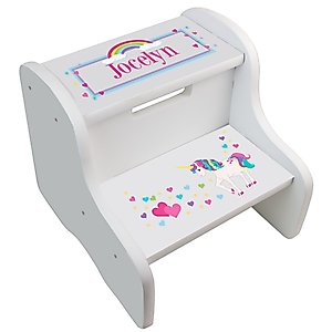 Personalized Unicorn White Two Step Stool