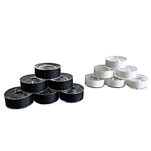 HimaPro 144 Prewound Bobbins for Embroidery Machines Size L (SA155) Good for Brother, Babylock, Janome, Bernina, Husqvarna, Pfaff Embroidery Machines Etc (Plastic Sided Black & White) - 50 Weight