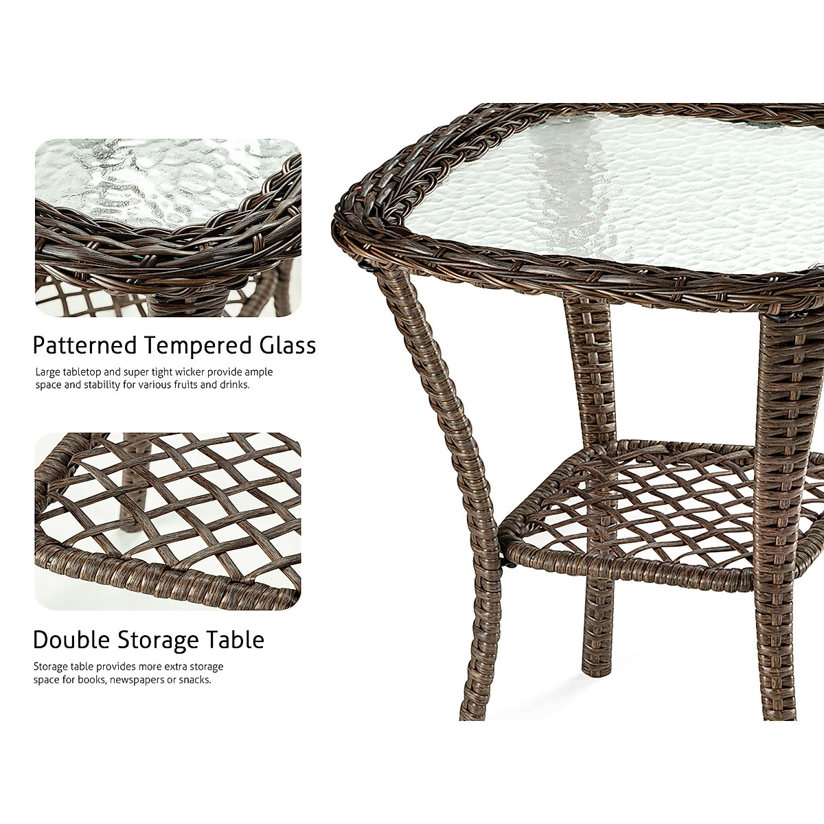 SHA CERLIN 3 Pieces Patio Furniture Set, Outdoor Swivel Glider Rocker, Wicker Patio Bistro Set with Rocking Chair, Cushions and Table (Khaki)