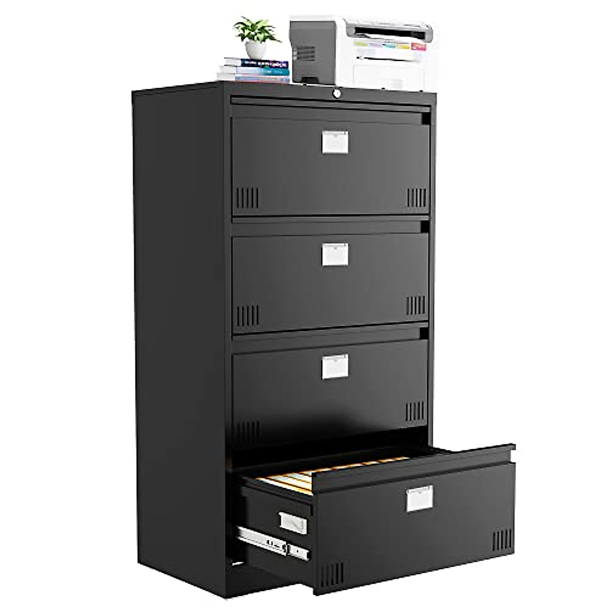 kingwolfox 4 Drawer Lateral File Cabinet with Lock, Locking lateral Filing Cabinet for Office Metal Steel File Drawers Cabinet, Lockable Horizontal File Cabinet for for Legal/Letter A4/F4 Size