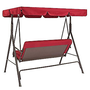 WARRIO Patio Swing Canopy Cover Set - Swing Replacement Top Cover + Swing Cushion Cover for 3 Seater Swing Waterproof Sunproof Cover (Red，74.8×51.96×5.9in) (C320)