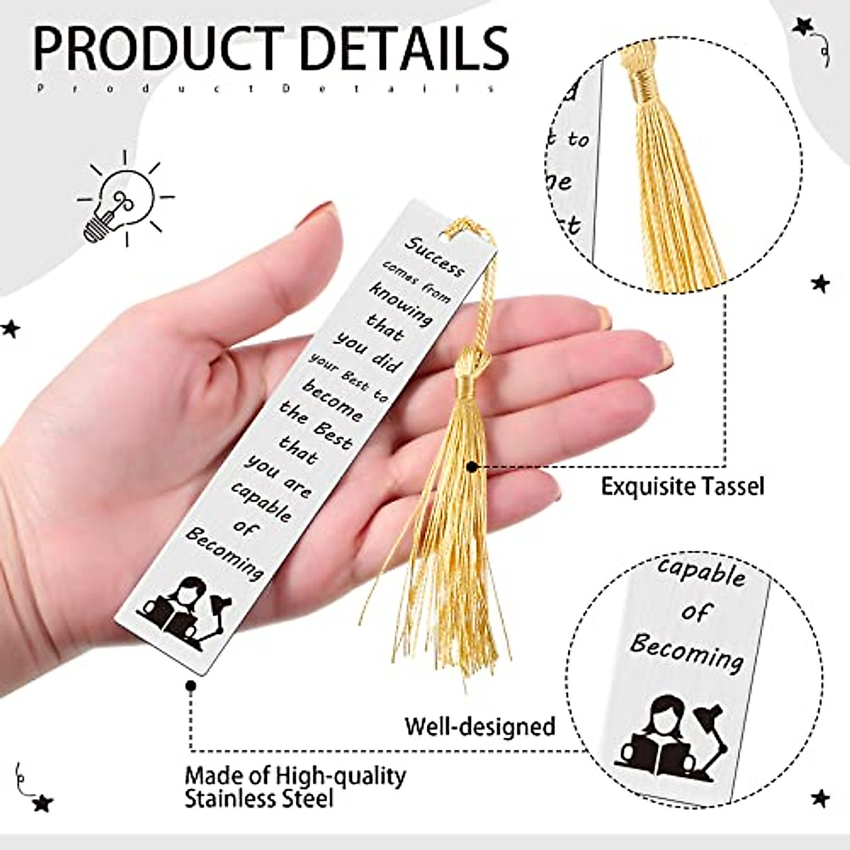 Tallew 4 Pcs Metal Bookmarks Inspirational for Book Lovers Christmas Gifts Graduation Teacher Appreciation Bookmark Thank You Page Marker Teachers Women Birthday(Sweet), Silver