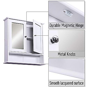 kleankin Bathroom Storage Cabinet Wall Mounted Medicine Cabinets w/Double Mirror Doors & Adjustable Shelf White