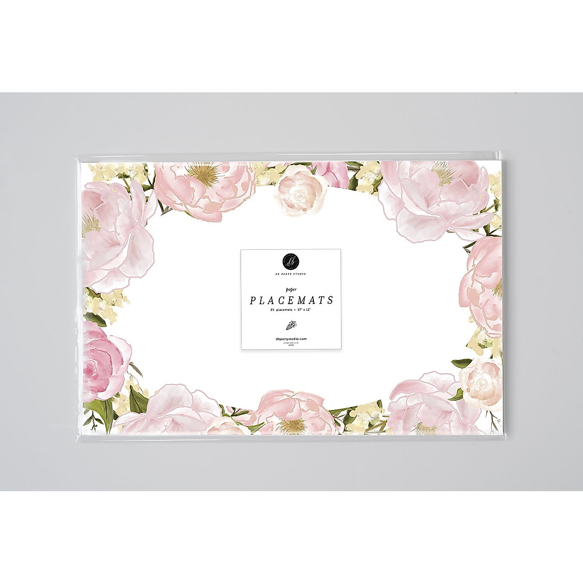 DB Party Studio Paper Placemats Pack of 25 Easy Cleanup Disposable Place Mats Gorgeous Pink Floral Blooms Border For Bridal Shower Wedding Reception Woman's Birthday Dining Table Setting 17" x 11"