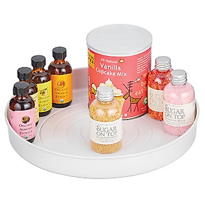 mDesign Rustic Lazy Susan Turntable Metal Spinner Tray - Kitchen Cabinet, Pantry, Fridge, Cupboards, or Counter Organizing, Fully Rotating Organizer for Food, Spices, and Condiments, 12" Round, White