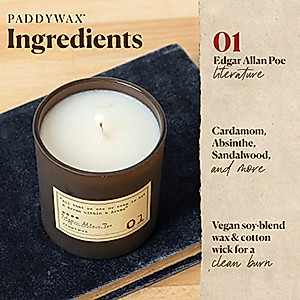 Paddywax Candles Library Collection Edgar Allan Poe Soy Wax Candle, 6.5-Ounce (Cardamom, Absinthe, Sandalwood)