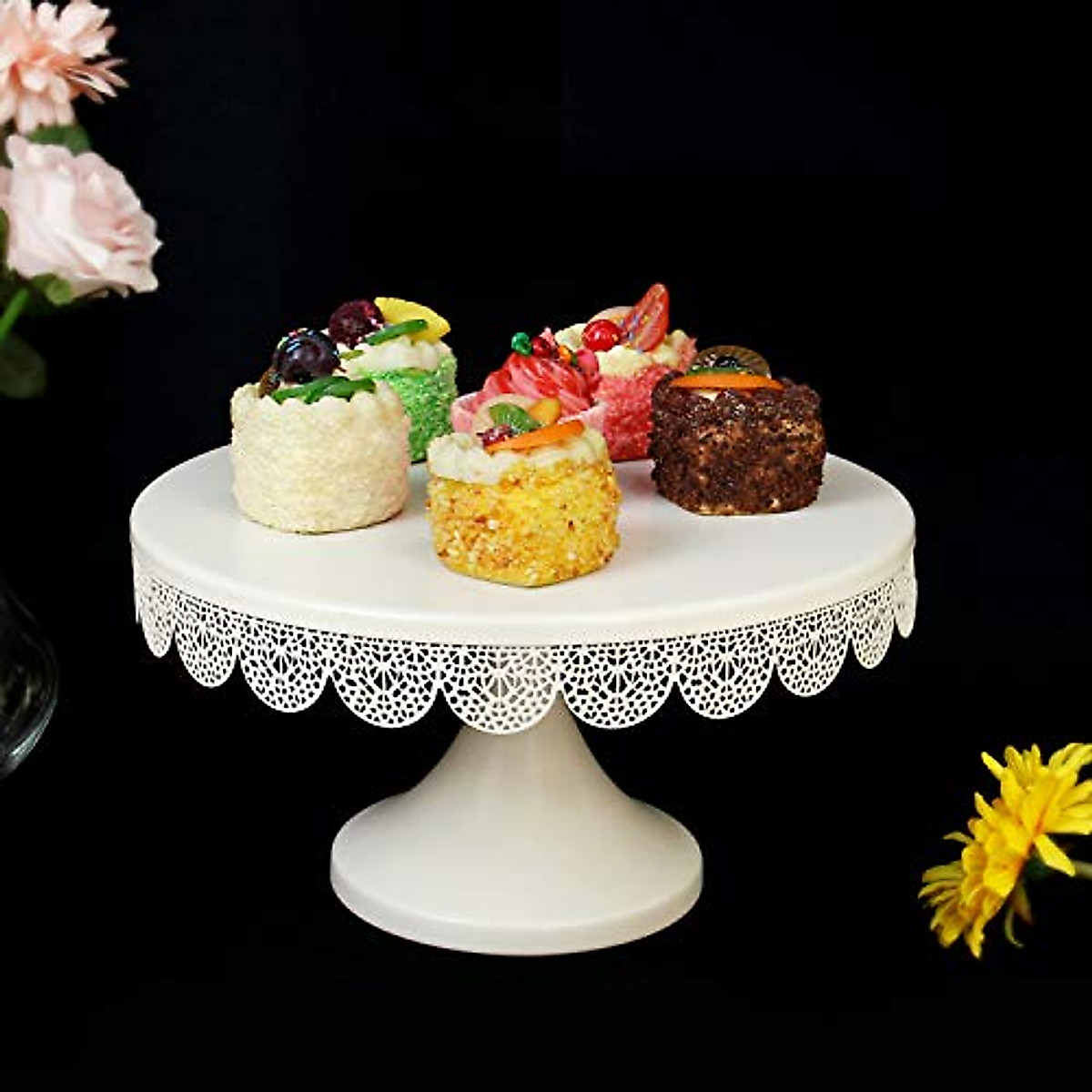 LUCYCAZ 12-inch White Cake Stand, No Need to Install Single Layer Round Metal Cupcake Holder Stand, Wedding Birthday Party Dessert Holder Pedestal/Display/Plate