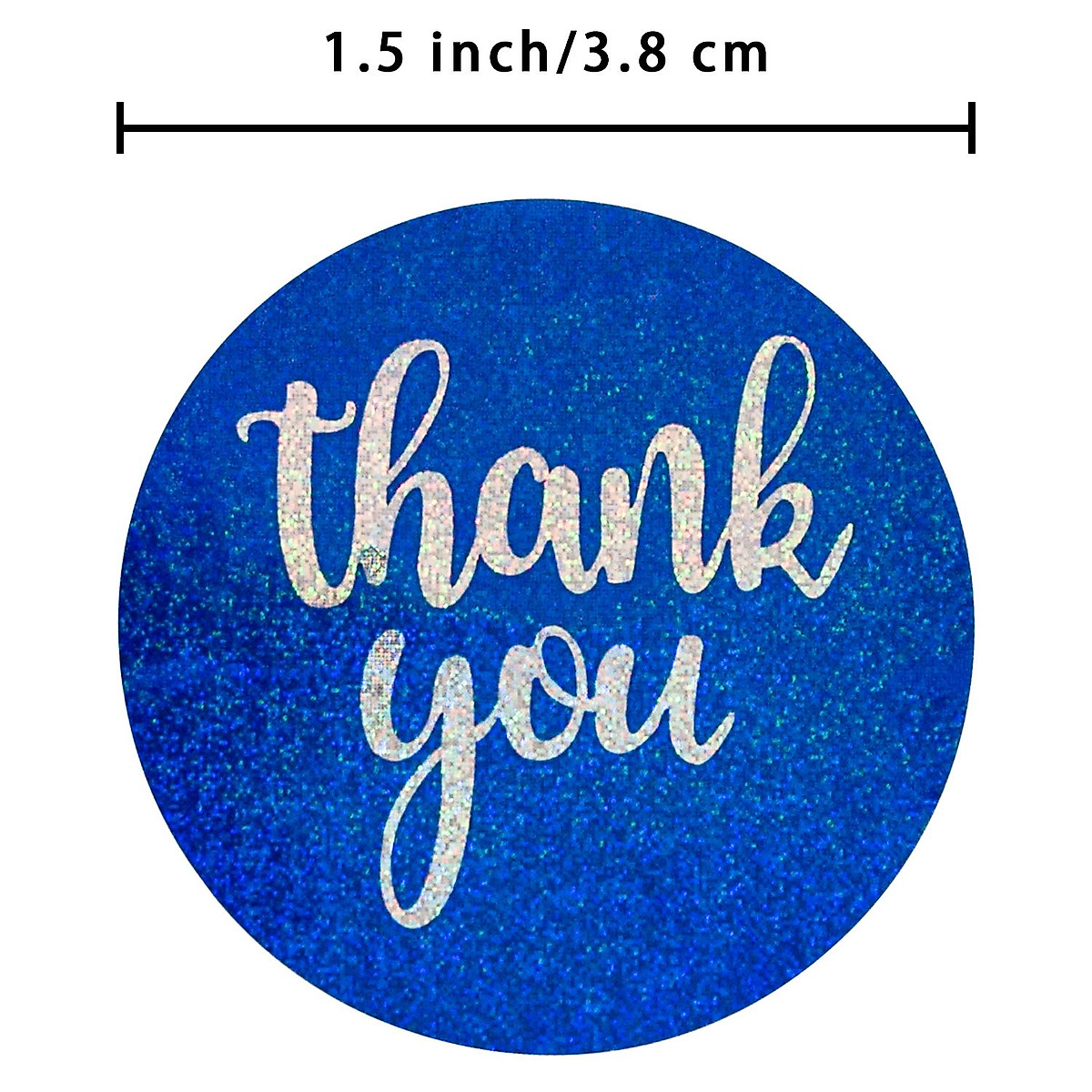 Abeike Thank You Label Sticker 1.5 Round, 500 Labels per Roll, Thank You Sticker for Birthday, Wedding, Gift, Bridal Shower. (Blue -Silver)