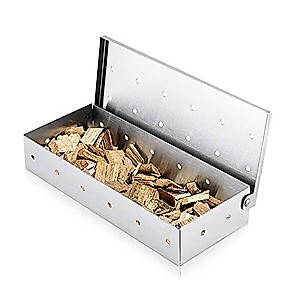 Smoker Box for BBQ Grilling Wood Chips, Stainless Steel Smoking Box Non-Warp for Barbecue, Best Grill Accessories for Charcoal Grill and Gas Grill with Large Capacity