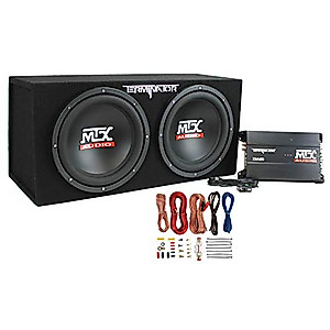 MTX TNP212D2 12-Inch 400-Watt RMS Dual Loaded 1200-Watt Car Subwoofer Enclosure Audio with Sub Box, Mono Block Amplifier, and 8 Gauge Amplifier Amp Complete Wiring Installation Kit